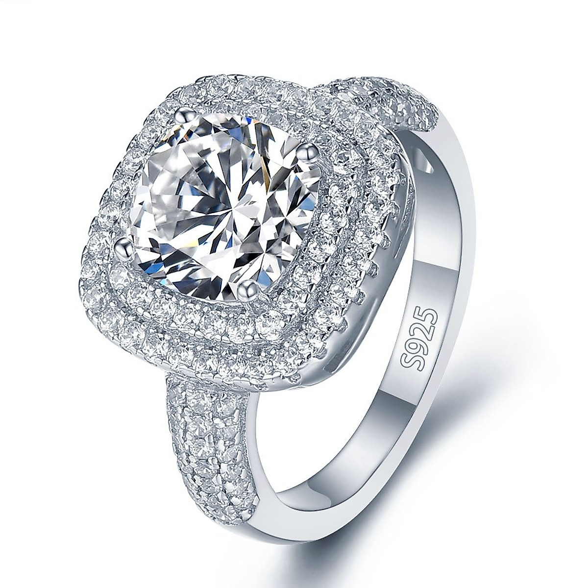 Mozume 3ct luxury Cushion Solitaire Cubic Zirconia Engagement Ring Anniversary Wedding Halo 925 Sterling Silver (8)