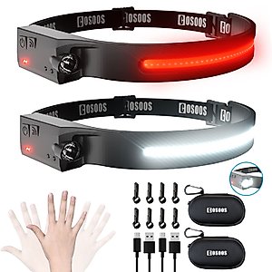 COSOOS Original 2 Rechargeable Headlamp Flashlight w/Red Light & Carry Case,1000Lumen Bright LED Head Lamp Wide Beam, Motion Sensor, 2.4oz Lightweight Headlight for Hiking & Camping Gear