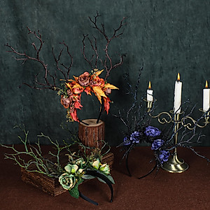 MOSTORY Handmade Green Branch Crown Woodland Flower Headband Forest Antler Headpiece Floral Fairy Hairband for Women Girls Renfaire Elf Cosplay Halloween Party