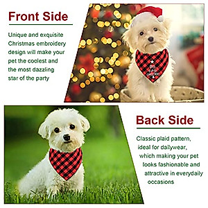 Yoochee Christmas Dog Collar Bandana - Holiday Classic Plaid & Embroidered Dog Bandana with Adjustable Collar, Washable Cotton Kerchief Triangle Bibs Pet Collars for Puppy Dogs Cats
