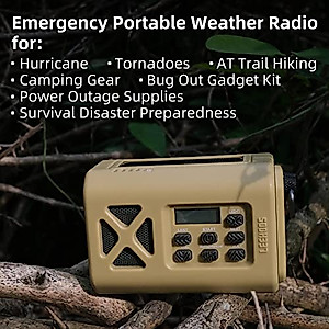 Leehoos Emergency Portable Radio, 3000mAh NOAA/AM/FM Weather Waterproof Radio for Power Outage, Hurricane, Disaster, Survival, with Solar Charge, SOS Alarm, Flashlight, Power Bank, Compact Hand Crank