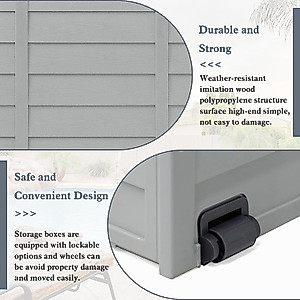 Patiomore Patio 75 Gallon Resin Deck Box, Organization and Storage, Outdoor Storage Container With Handles and Wheels, Waterproof Outdoor Storage Box (Grey)