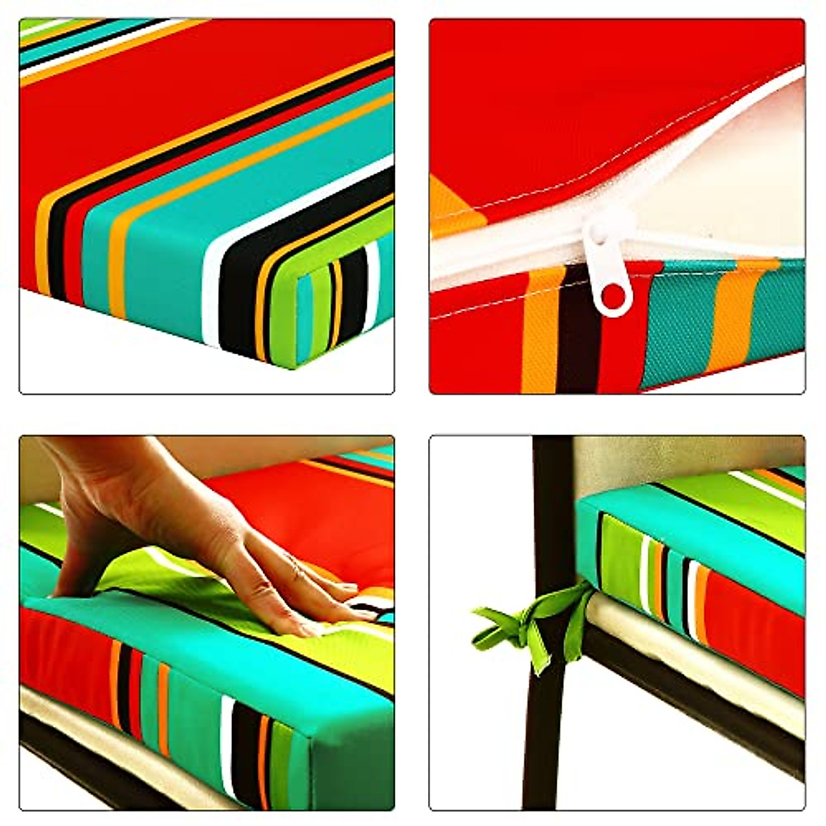 LFNOONE Outdoor Patio Chair Cushions 17"x17" Water-Resistant Garden Chair Cushions,Colorful High Density Sponge Filling Glider Lawn Seats mat,Set of 2,with 4 Rope Fixed Straps