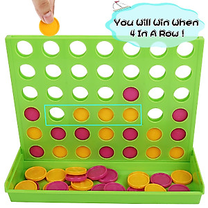 4 in a Row, 2 Pack Board Games, Four in a Row Game, 8.2 Inch Travel Size Line Up 4, Classic Family Toy for Kids and Family for Fun, Pink, Green (2 Pcs)