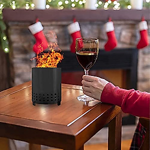 Iron Wood Burning Fireplaces Portable Fire Pit Camping Iron Bonfire Smokeless Tabletop Firepit with Stand Outdoor Garden Camping Supplies (Black)