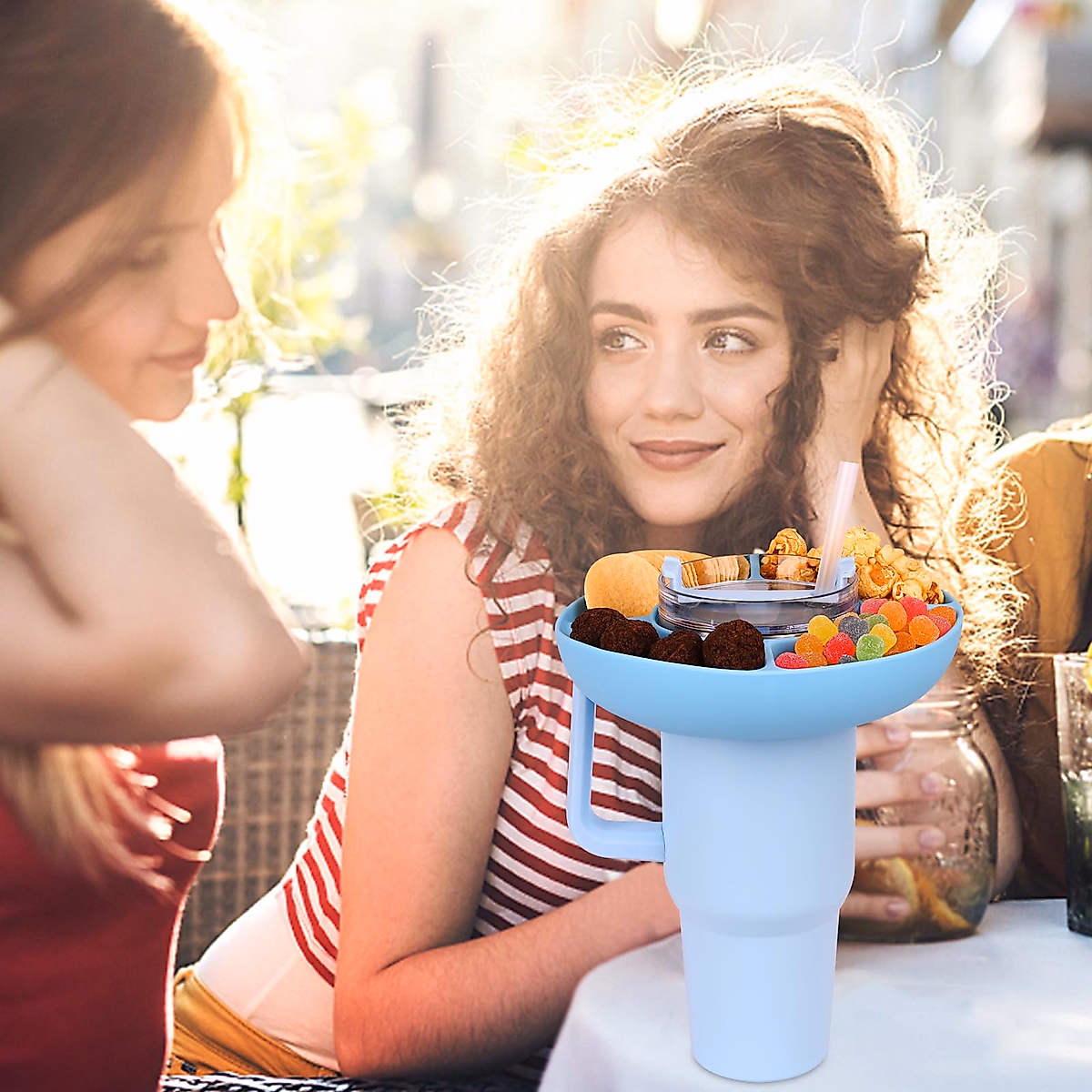 BokingOne Snack Bowl for Stanley 40 oz Tumbler with Handle, Portable Snack Holder Stanley Cup with 4 Compartment, Accessories Reusable Snack Tray (Blue)