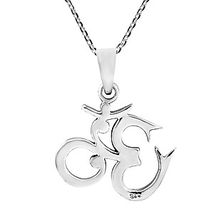 AeraVida Mysterious Aum or Om Prayer Symbol .925 Sterling Silver Pendant Necklace