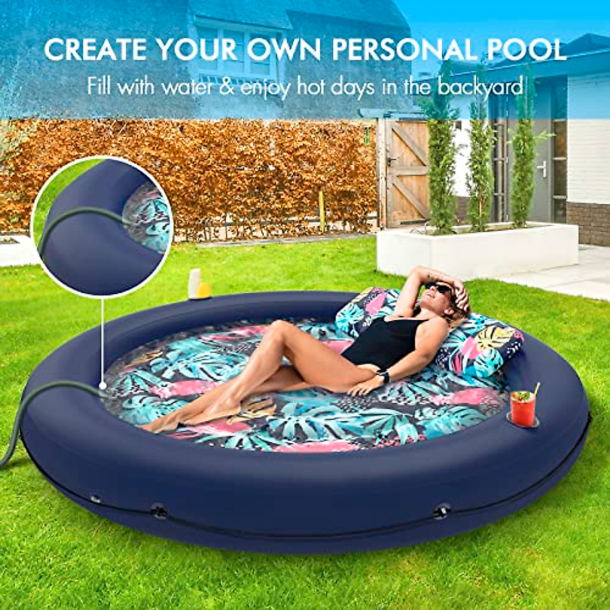 LUSVNEX Tanning Pool Lounger Float, Suntan Tub for Sunbathing, Inflatable Pool Floats Adult Size for Outdoor, Backyard, Swimming Pool