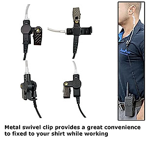 MaximalPower Acoustic Earpiece Surveillance w/PTT & Kevlar Enforcement in The Cable Compatible for Motorola CP200 Two Way Radios with Acoustic Tube Earpiece, Black Earmold Pair & Extra Eartip Combo