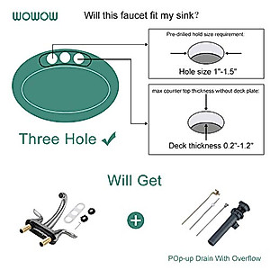 WOWOW Bathroom Faucet 2 Handle 4 Inch Centerset Bathroom Sink Faucet, Lead-Free Basin Mixer Tap with Lift Rod Drain Stopper, 2 Handle Centerset Lavatory Faucet Brushed Nickel Vanity Faucet