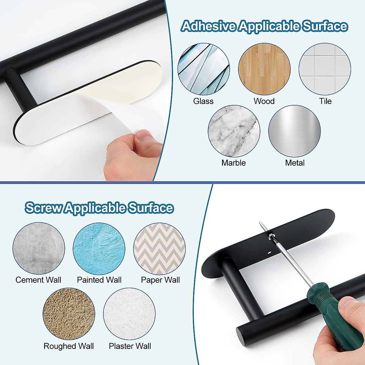 Elyum 2 Pack Paper Towel Holder Sturdy and Durable Black Paper Towel Holder Self Adehesive or Drilling Kitchen Towel Holder Paper Towel Holder Countertop for Bathroom, Kitchen(13Inch, Black)