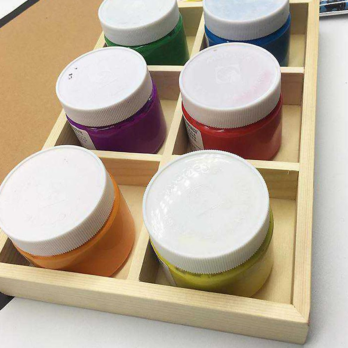 Wakauto 2Pcs Wooden Storage Divider Box Showcase Display Box 6 Grid Wood Organization Tray Desk Display Crafts Holder for Art Supplies Organizer