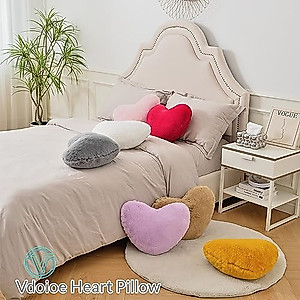 Vdoioe Heart Pillow Fluffy Grey Heart Shaped Throw Pillows Super Soft Faux Rabbit Fur Heart Throw Pillow Outdoor Indoor Decorative Pillows
