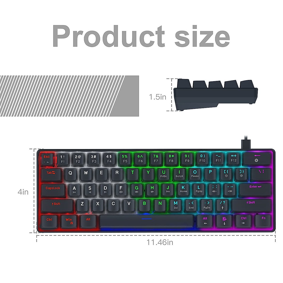 RAZEAK Portable 60 Percent Mechanical, Compact 61 Keys Mini Gaming Keyboard for PC/Mac Gamer Switchable Colorful RGB Backlit, Small Keyboard for Computer/Laptop - Blue Switch - Black