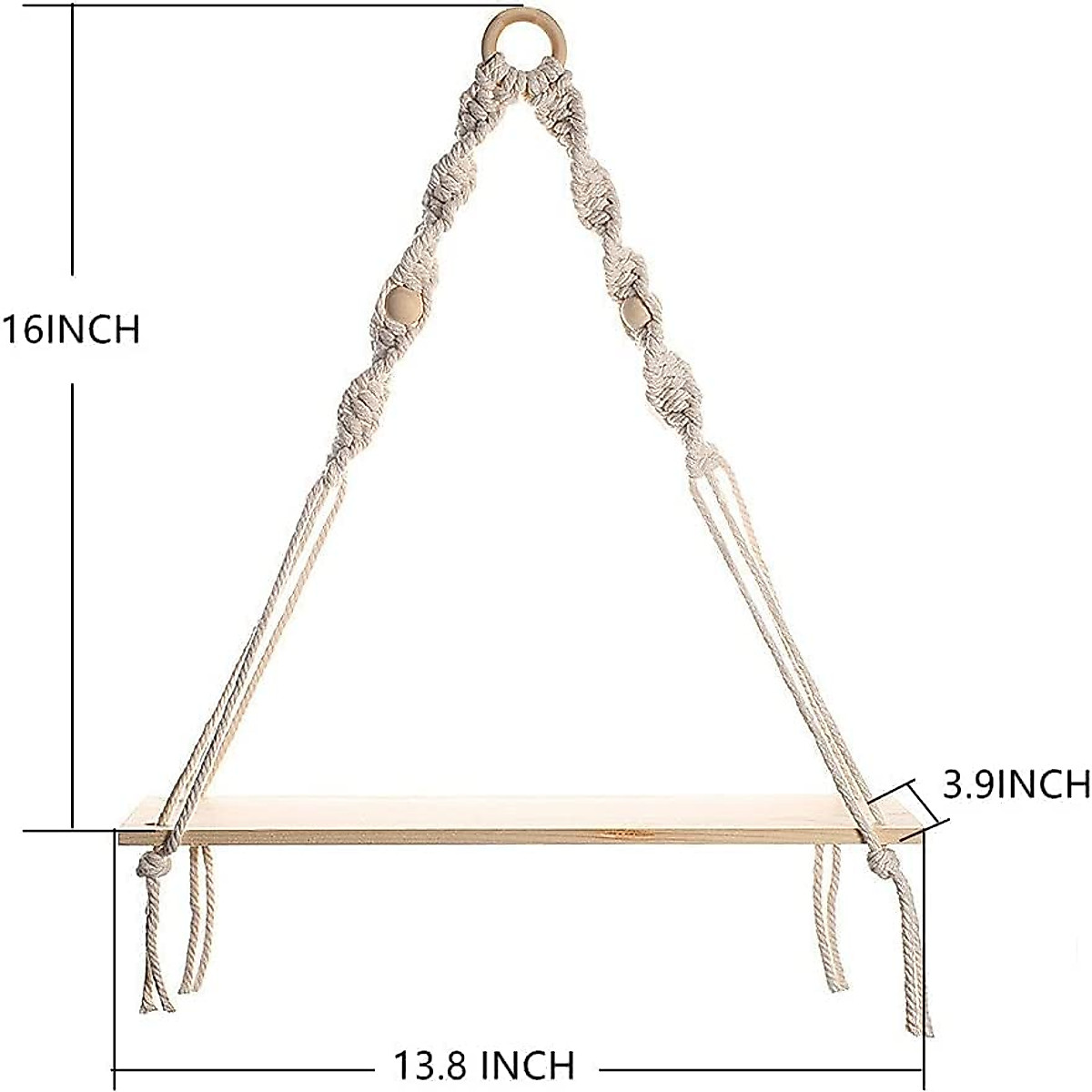 YuPinDiZu Macrame Wall Hanging Shelf | Boho Shelves with Wood Shelf | 2 Pcs Handmade Macrame Shelf for Hanging Plants and Decor | Boho Wall Decor with Beautiful Macrame Rope and Shelf (Beige)