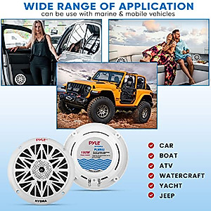 Pyle 5.25 Inch Dual Marine Speakers - 2 Way Waterproof and Weather Resistant Outdoor Audio Stereo Sound System with 150 Watt Power, Poly Carbon Cone, Cloth Surround and Low Profile Design - 1 Pair