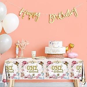 Gumwaqu Wonderland Birthday Tablecloth,Tea Birthday Decoration 3pcs Onderland Baby Shower Table Covers,Waterproof Plastic Wonderland 1st Birthday Tablecloth for Girls Tea Party Baby Shower