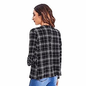Milumia Women Elegant Open Front Plaid Blazer Work Office Jacket Outwear Z Black and White Medium