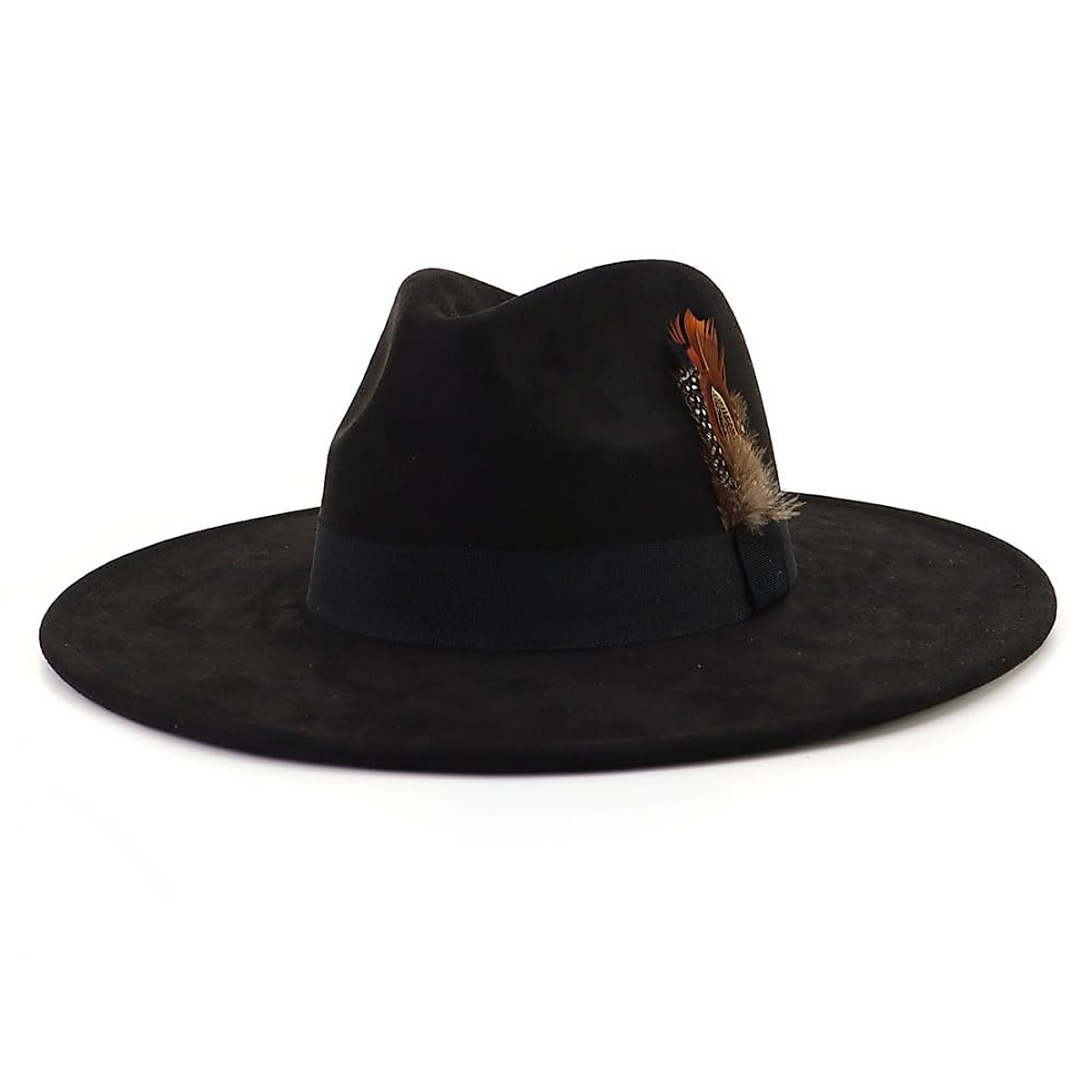 LIDHAY Big Wide Brim Fedora Hats for Women Men Western Suede Hat Panama Hat Outdoor Hats 015 Black