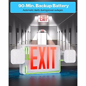Sunco Red Exit Signs With Emergency Lights, Two Adjustable Square LED Lights, 94V-0 Fire Resistant, Backup Battery, 120-277V, Wall Or Ceiling Mount, Commercial Grade Double Sided UL 2 Pack