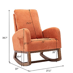 CALABASH Upholstered Rocking Chair Indoor Nursery Rocker Chair Comfortable Thick Padded Armchair with High Backrest Retro Mid-Century Nursery Glider Chair with Armrests for Living Room (Orange)