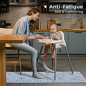 FRESHMINT Kitchen Mat Set of 2, Anti-Fatigue Cushioned Kitchen Mats for Floor, Waterproof Non Slip Comfort Standing Mat, Boho Kitchen Rug for Kitchen Decor, Sink, Office, 17"x30"+17"x47", Lake Blue