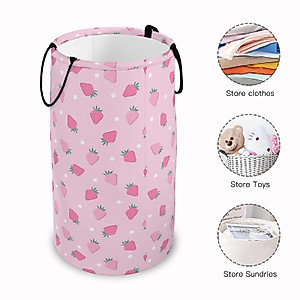 Cute Strawberry Pink Laundry Basket with Handle 86L Laundry Hamper Collapsible Toys Storage Basket Toys Room Storage Basket
