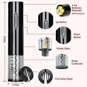 Electric Wine Bottle Opener, Wine Opener, Corkscrew with Foil Cutter, Auto Reusable Easy Carry Wine Opener, Batteries Powered