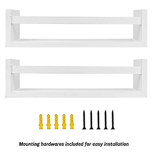 Foraineam Set of 2 Floating Shelves Wall Mounted Wood Storage Shelves Nursery Room White Wall Shelves