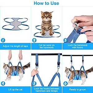 Cat Grooming Hammock, Pet Grooming Harness for Dogs&Cats, Multi Hammock Restraint Bag with Adjustable Grooming Loop/Stainless D-Hooks/Nail Clippers/Trimmer/Nail File for Pet Nail Trimming, Care (XS)