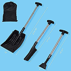 Nightcore Easy-to-Grip Ridged Handel 3-in-1 Snow Shovel, 35” Aluminum Pole, Multi-Use Blade Dozer Design, Black, 10” x 27.5-35” (l x w x h)