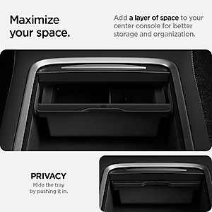 Spigen Center Console Organizer Tray Designed for Tesla Model 3 & Y 2025/2024/2023 with Smooth Slide Technology [Not Compatible with Tesla Model 3 2025/2024 Refresh (Highland)] (Carbon Edition)