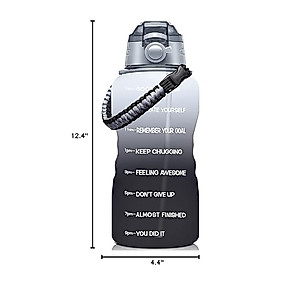 Fidus Large Half Gallon/64OZ Motivational Water Bottle with Paracord Handle & Removable Straw - BPA Free Leakproof Water Jug with Time Marker to Ensure You Drink Enough Water Daily-White/Gray