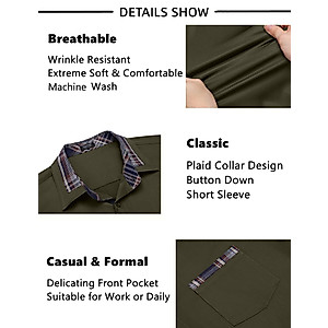 COOFANDY Men's Short Sleeve Dress Shirt Slim Fit Button Down Summer Shirt Army Green