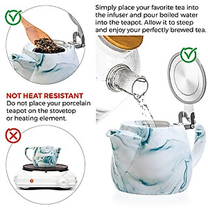 Tealyra - Marble Porcelain Teapot Turquoise - 22-ounce (2-3 cups) - Unique Design - Extra-Fine Infuser and Stainless Steel Lid - Infuse Loose Leaf Tea or Bags - 650ml