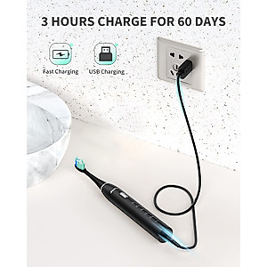 Sonic Electric Toothbrush for Adults - Power Electric Toothbrushes with 8 Premium Brush Heads, Rechargeable Power Electric Toothbrush with 5 Modes & Smart Timer，3 Hours Fast Charge for 60 Days Use