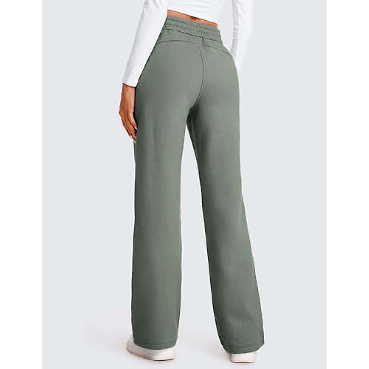 CRZ YOGA Cotton Fleece Lined Sweatpants Women 30" Straight Leg Casual Lounge Sweat Pants for Women Grey Sage Small