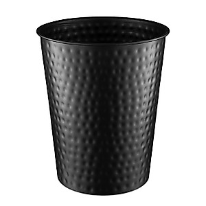 Monarch Abode Matte Black Metal Wastebasket Trash Can, Hand Hammered, Bathroom Decor