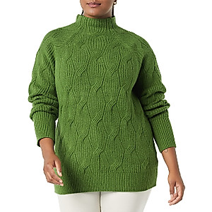 Amazon Essentials Women's Winter Sweater, Soft Touch Funnel Neck Cable Knit, Green, Medium