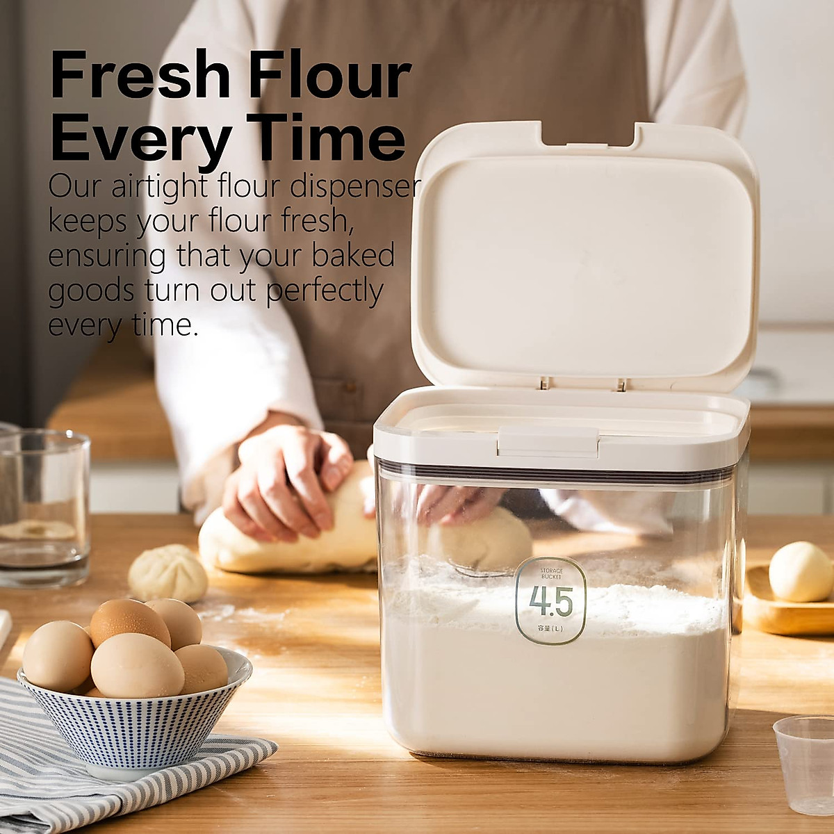 LivLab Flour Container - 5.5 L /5.81qt/5kg Large Flour Dispenser Keep Your Flour Fresh and Dry Easily with Kitchen Essential