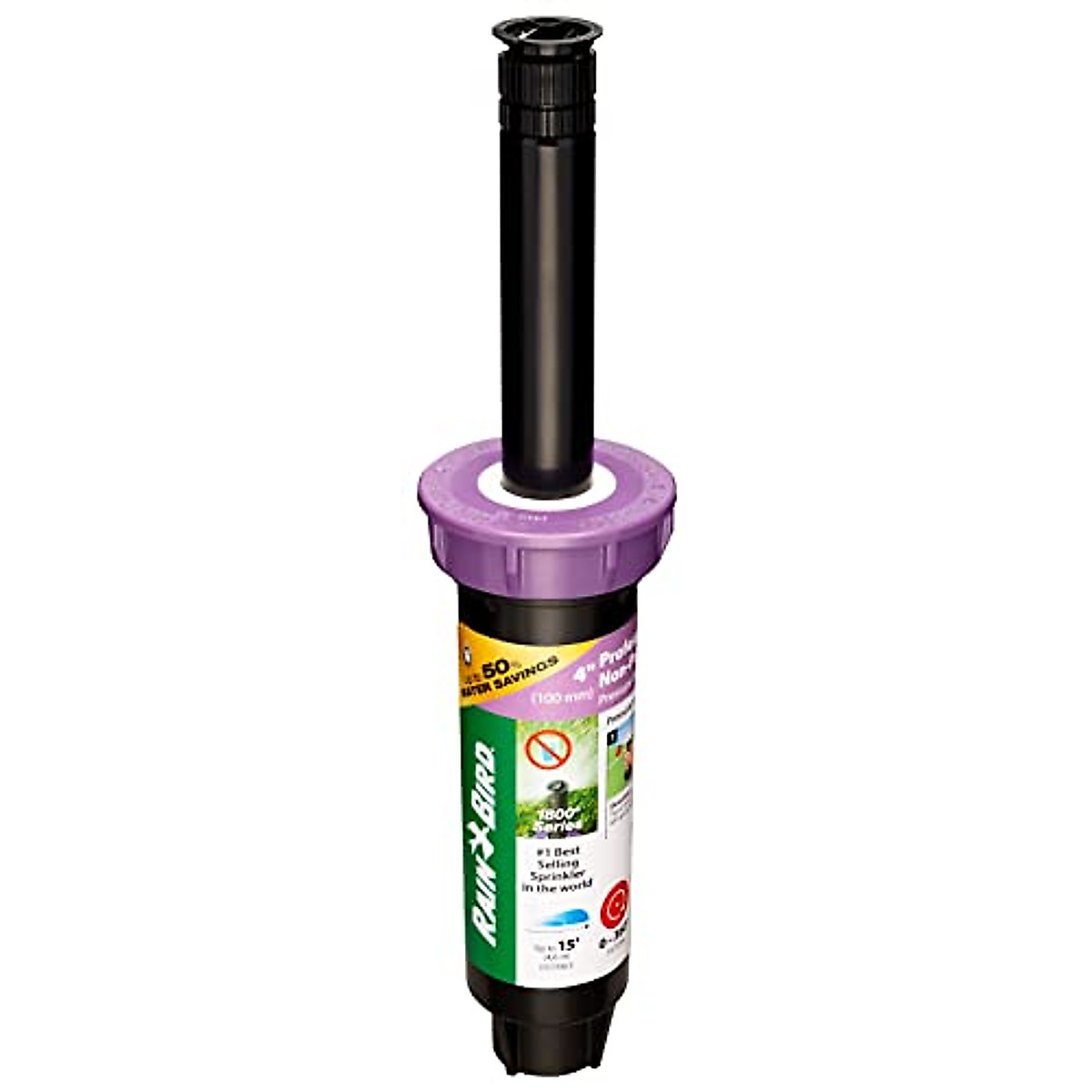Rain Bird 1804NPPRS Pressure Regulating (PRS) Professional Non-Potable Water Pop-Up Sprinkler, Adjustable 0° to 360° Pattern, 8' - 15' Spray Distance, 4" Pop-up Height, Purple Cap