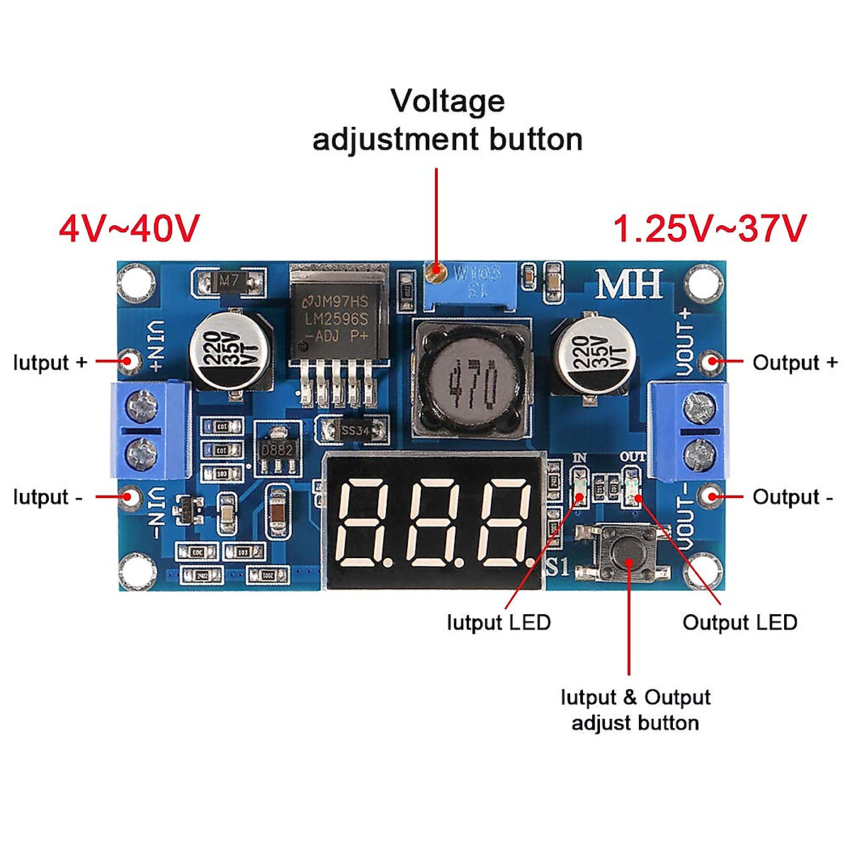 ALMOCN 2PCS LM2596S Buck Converter Step-Down Power Module DC to DC 4.0-40V to 1.25-37V Voltage Regulator with LED Voltmeter Digital Display