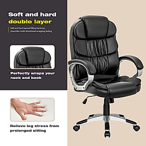 VICTONE Big and Tall Office Chair Ergonomic Desk Chair High Back Executive Computer Chair Adjustable Swivel PU Leather Task Chair with Padded Armrests and Lumbar Support (Black)