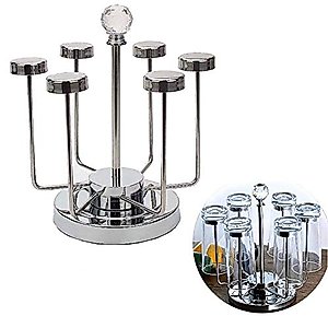 Vivian Rotating Cup Mug Glass Holder Rack Stainless Steel 6 Cups Drying Rack Stand