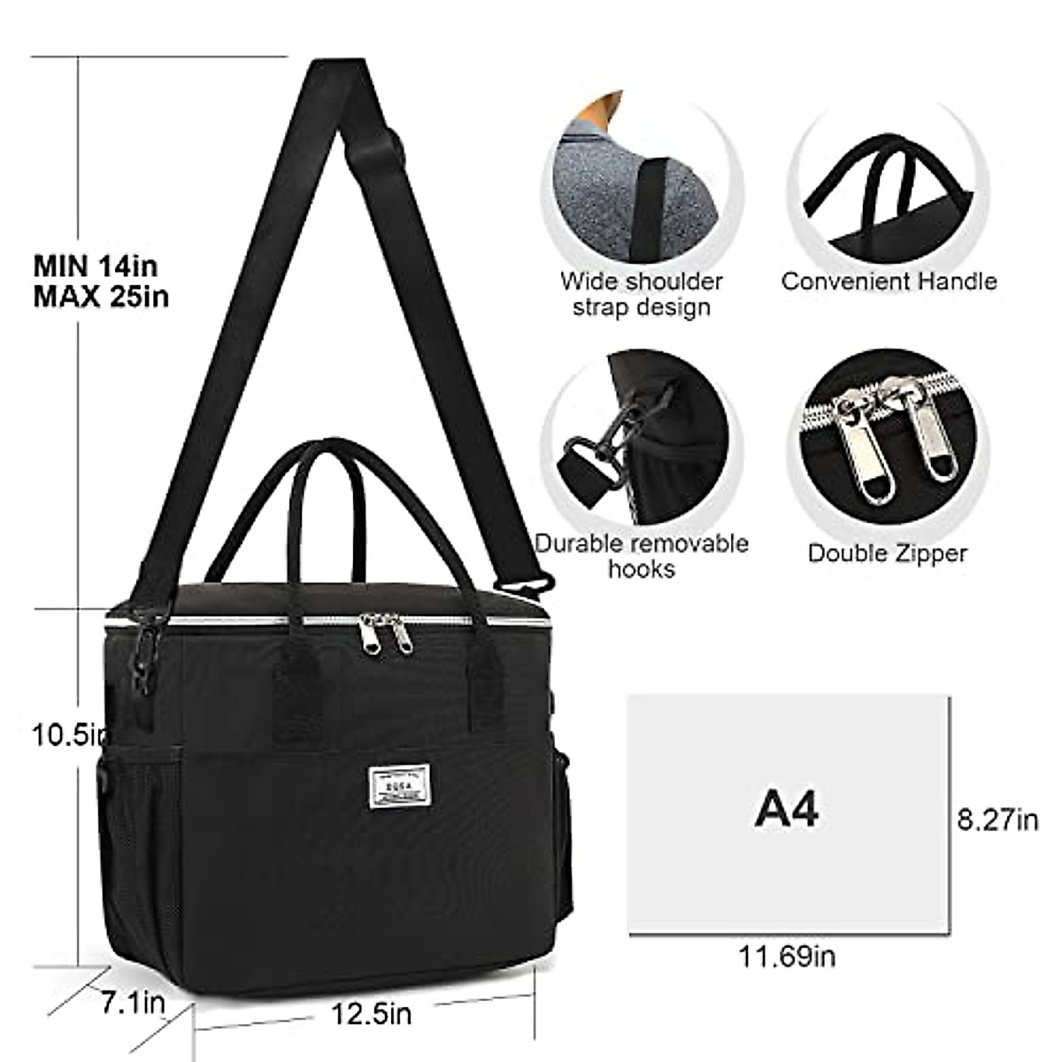 XQXA Lunch Bag Reusable Insulated Cooler Water Resistant Lunch Box Adult Tote Lunch Bag for Women/Men Work Picnic Beach or Travel
