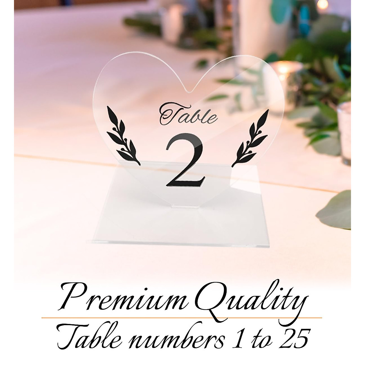 25 PCS Wedding Table Numbers, Table Numbers for Wedding Reception heart shaped, Table Numbers Wedding acrylic, Wedding Table Number with stands.