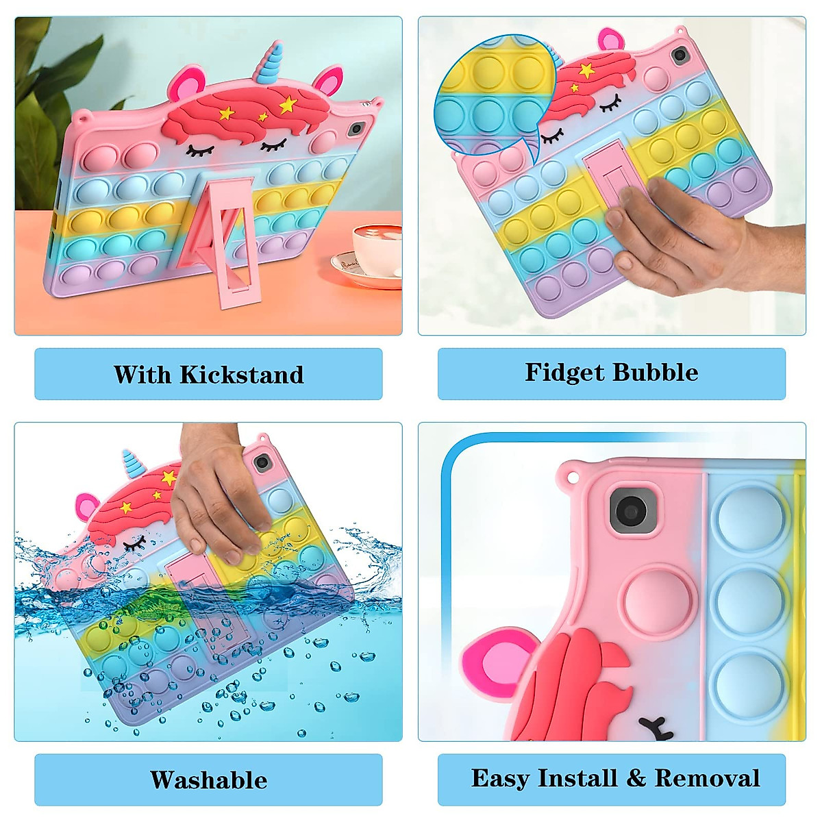 WESADN for iPad Air 2 Case for iPad Pro 9.7 Case with Kickstand for Girls Women Silicone Fidget Bubble Case Cute Pop Holder Cover for iPad Air 2rd Generation for iPad Pro 2016 9.7 inch