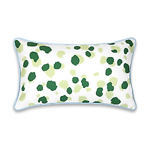 Hofdeco Premium Coastal Patio Indoor Outdoor Lumbar Pillow Cover Only, 12"x20" Water Repellent for Backyard, Couch, Green Leopard with Piping