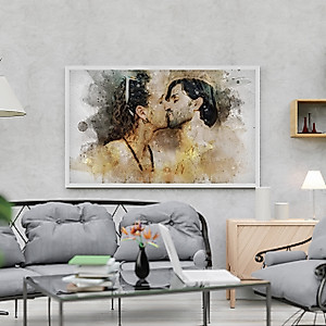 Awesometik Customized LGBT Couple Portrait Watercolor Art on Canvas, Poster LGBT Engagement Gift Memorable Gift for Husband Gift for Boyfriend Canvas Art Wall Art Gay Couple
