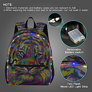 Tiger Animal Color Backpack for Teen Girls Boys,Elementary Kids School Bookbag with LED Lights 2021587 One Size